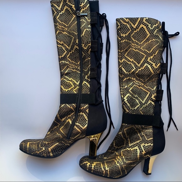Thierry Rabotin | Shoes | Thierry Rabotin Gold Black Kneehigh Lace Up ...